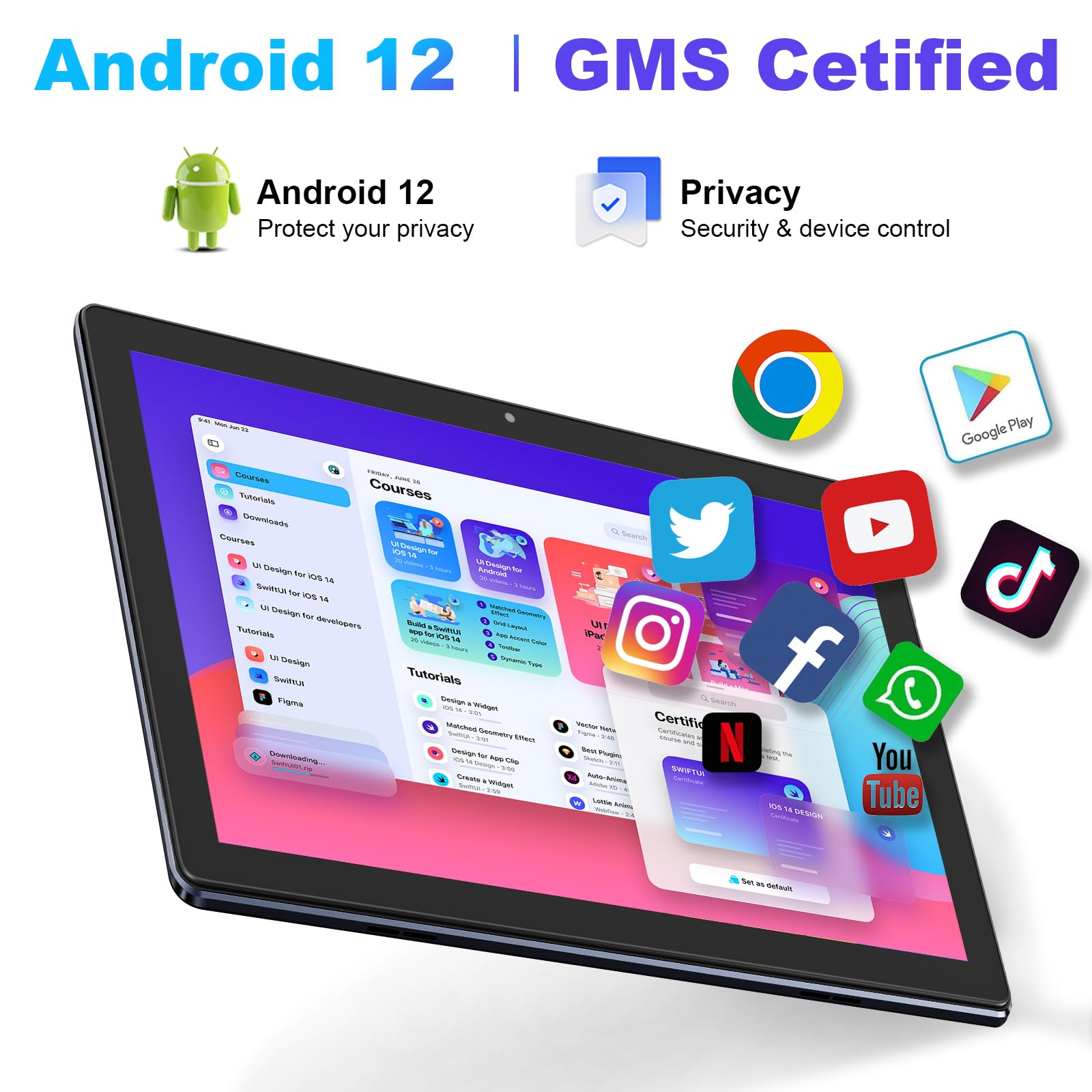 10 inch Tablet Android 12 Tablet 4GB RAM 64GB ROM 128GB Expand, Android Tablet WiFi, HD IPS Touch Screen, Dual Camera, Dual Speakers, 6000mAh Battery, Bluetooth, FM, Google GMS Certified