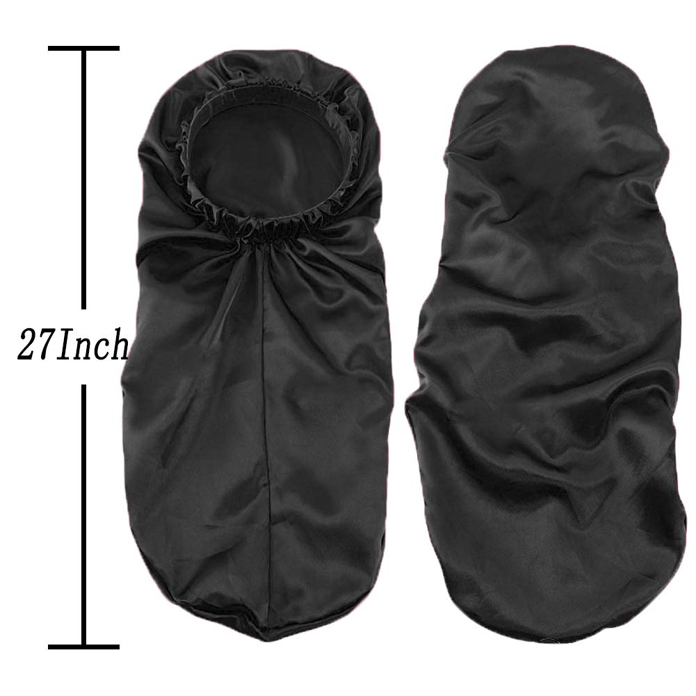 4 Pcs Bonnet for Braids, Dreadlock Cap Extra Long Soft Elastic Band Silky Satin Bonnet for Curly Hair Sleeping