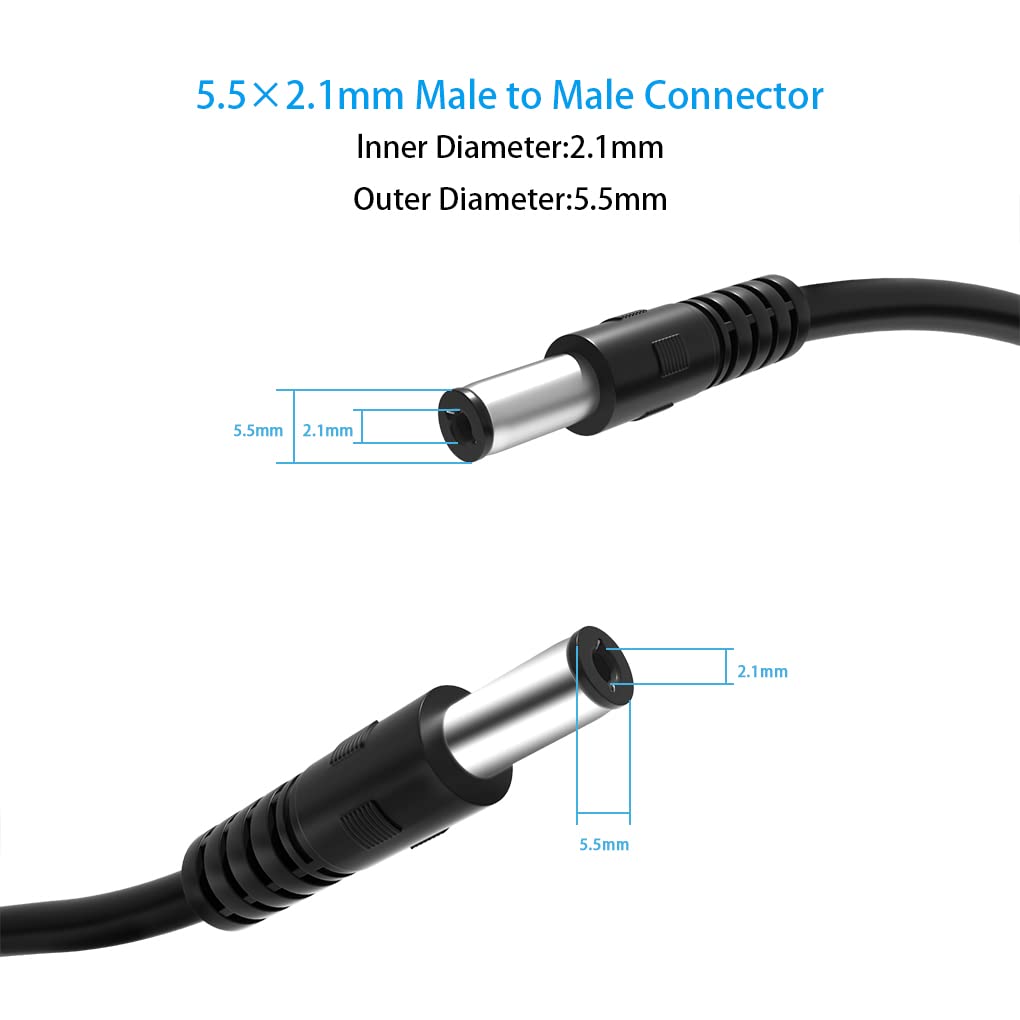 2-Pack DC Power Cable Male to Male Power Adapter DC Extension Cord 5.5mm x 2.1mm,12v DC Power Extension Cable for Security Camera,LED Strip,5v 9v 24v 12 Volt Plug Supply Wire DC5521 Jack Cable 3FT 6FT