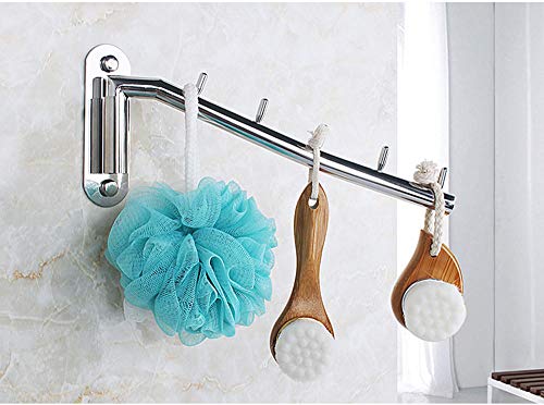 2 Set of NUZAMAS Wall Mounted 304 Stainless Steel Swing Arm Holders, Clothes Coat Hanger, 5 Hooks Coat Rack Closet, Storage Organizer Mirror Finished with Installation Kits
