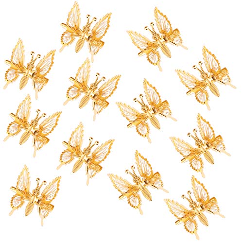 12 Pieces 3D Hair Clips Gold Metal Moving Butterfly Barrettes Clamps Pins Cute Hair Styling Accessories for Women and Girls