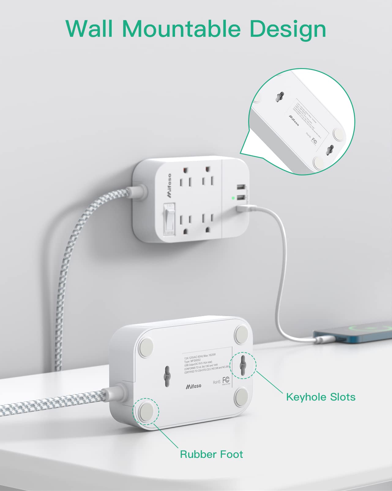 10FT Power Strip with 9 AC Outlets + 10FT Power Strip with USB