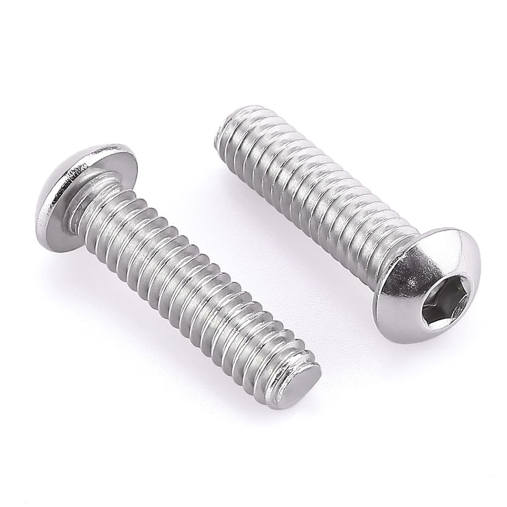 1/4-20 x 1 Button Head Socket Cap Bolts Screws, 304 Stainless Steel 18-8, Allen Hex Drive, Bright Finish, Fully Machine Thread, Pack of 100