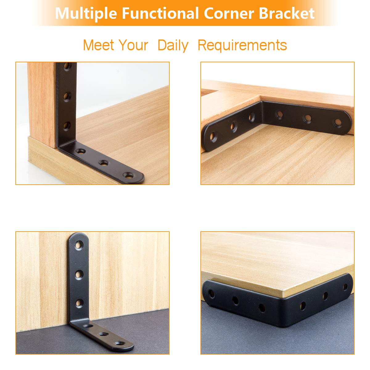 16 PCS L Shelf Brackets 4Inch, Cast Iron 4x4 Inch Heavy Duty L Shape Corner Brace, Black Floating Shelves Bracket for Hanging DIY Shelving or Bookshelf, 3mm Thick Angle Joint Bracket Fastener