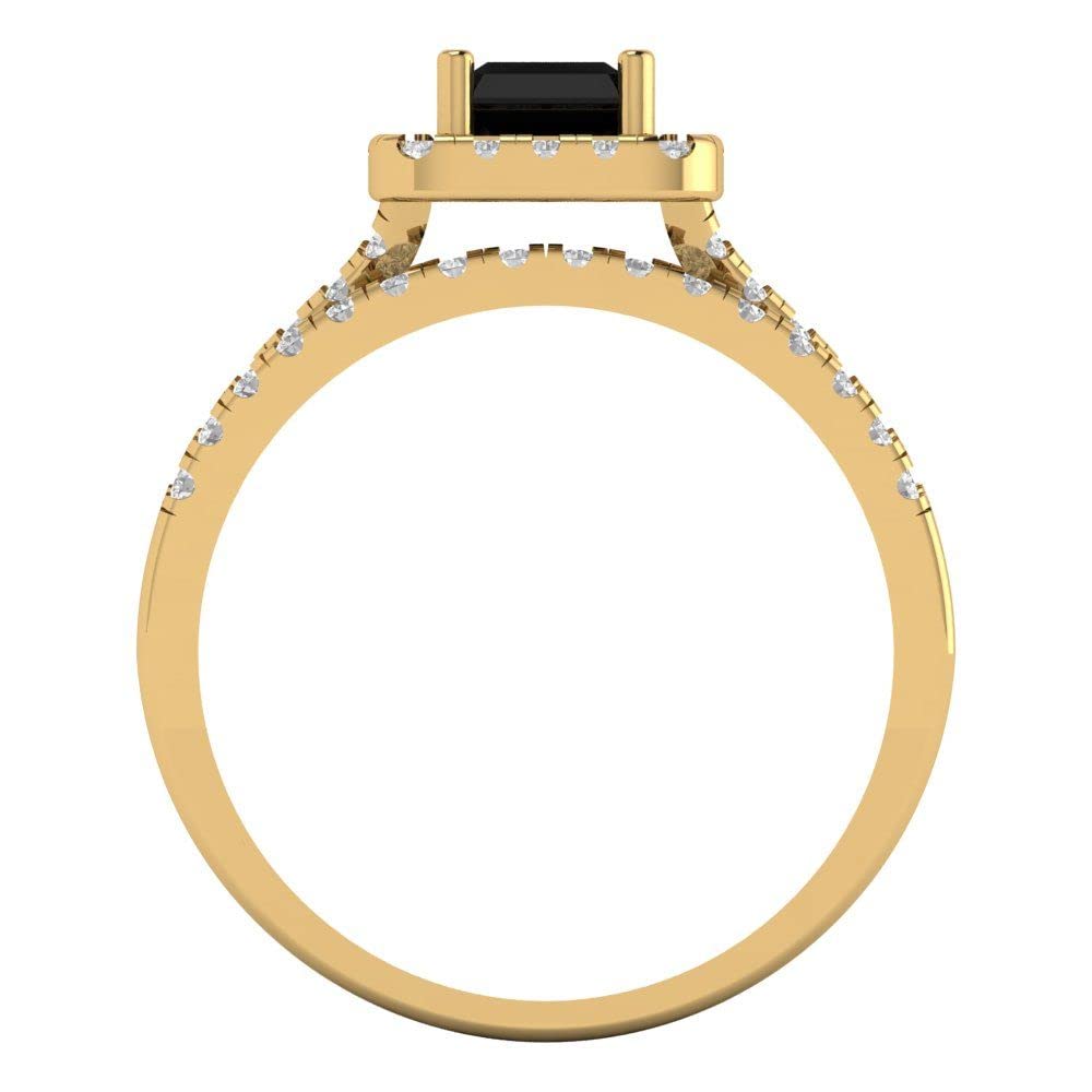 1.54 carat Emerald Cut Halo Solitaire Natural Black Onyx Wedding Anniversary Bridal Ring band set 14k Yellow Gold 4.5