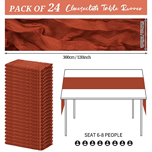 24 Pack Cheesecloth Table Runner 20 x 120 inch Cheese Cloth Table Runner Bulk,Romantic Boho Sheer Gauze Fabric Table Runners for Wedding Reception,Party,Bridal Shower Table Decor(Terracotta)
