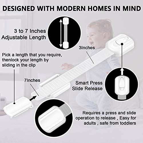12Pack Child Safety Cabinet Locks Set Baby Proofing Strap Latches Locks(with 6pcs Spare Adhesive) Used for Safety Drawer Cupboard Oven Refrigerator Toilets Seat Fridge & 10Pcs Clear Outlet Plug Cover