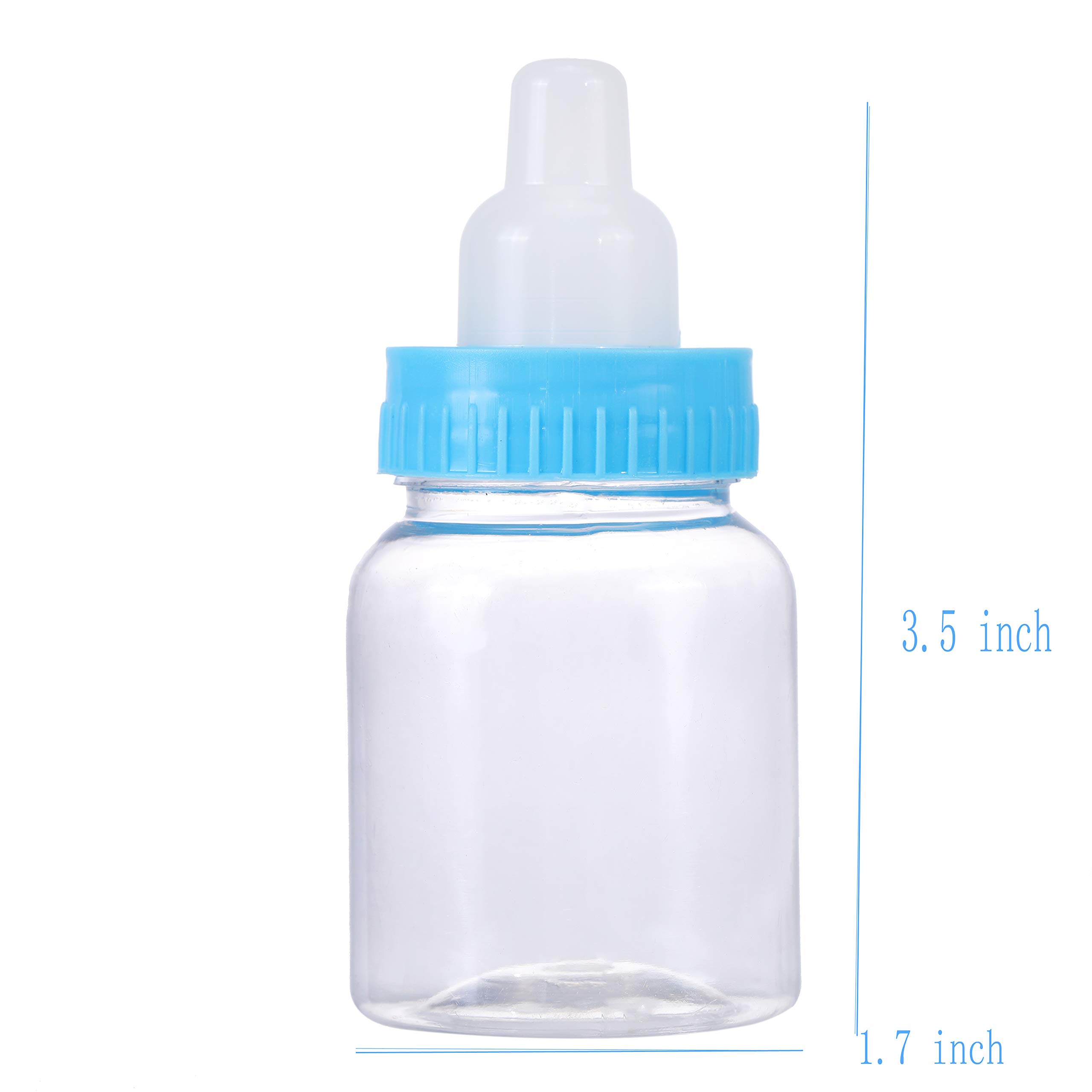 12 Pack Candy Bottles 10 Yards Ribbon and 48 Pack Acrylic Mini Pacifiers for Baby Shower Party Favors Decorations and Supplies by WeddParty (Blue A, 12)