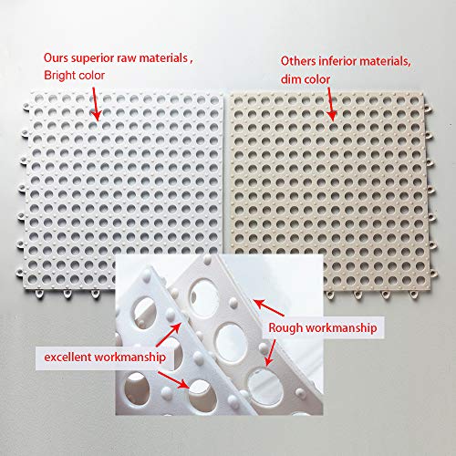12PCS Interlocking Soft PVC Floor Tiles, No-Slip Pool Shower Bathroom Kitchen Mat with Drain Hole 11.75'' x 11.75'' Decking Tiles Outdoor and Indoor