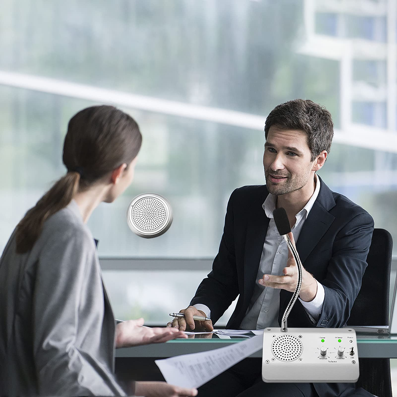 WWMFS Window Speaker System, Dual Way Window Microphone Intercom Speaker, Intercom System for Business, Office, School, Counter, Bank and Station