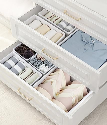 12 Pack Drawer Organizers for Clothing, Foldable Clothes Drawer Organizer for Underwear, Folded Clothes, Baby Clothing, Socks, Bra, Towels, Ties - Multi-pack Clothes Organizer Storage Box (White)