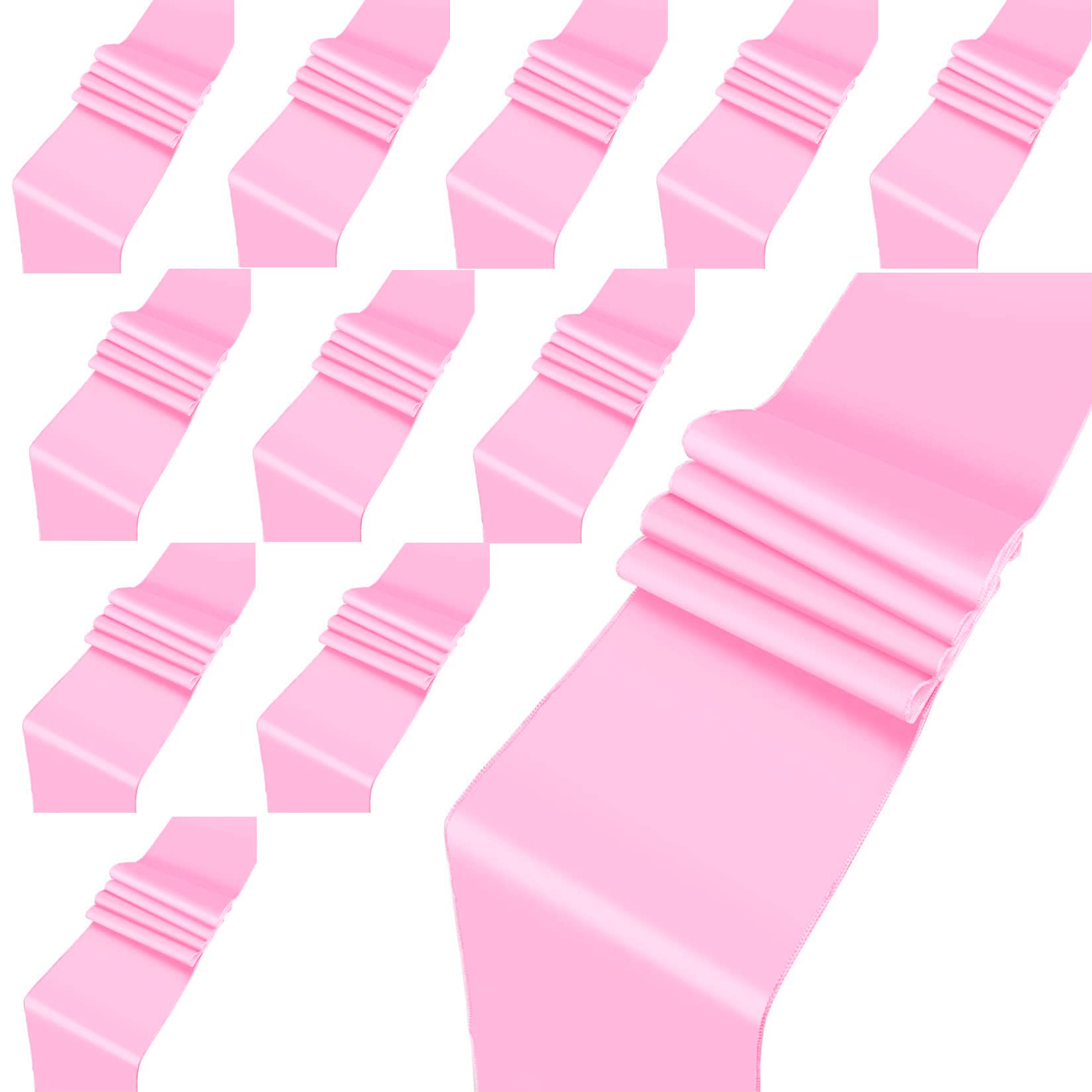 12 Pack Pink Satin Table Runner 12 x 108 Inch Long Silk and Smooth Fabric Table Runner for Party Wedding Banquets Birthday Decorations