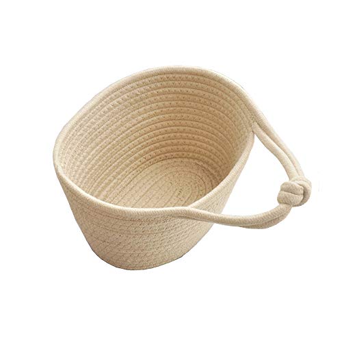 BQEE Personality Cotton Woven Fold Snacks Debris Sorting Storage Basket Hang Rope Woven Home Decor For Kids Room Decorative Perfect for Storing Small Household Items (Beige-Large)