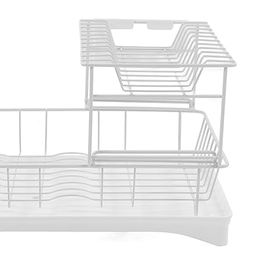 2 Tier Dish Drying Rack Dish Rack for Kitchen Counter Multifunctional Dish Drainer with Utensil Holder for Dishes, Knives, Spoons, and Forks Organizer Shelf
