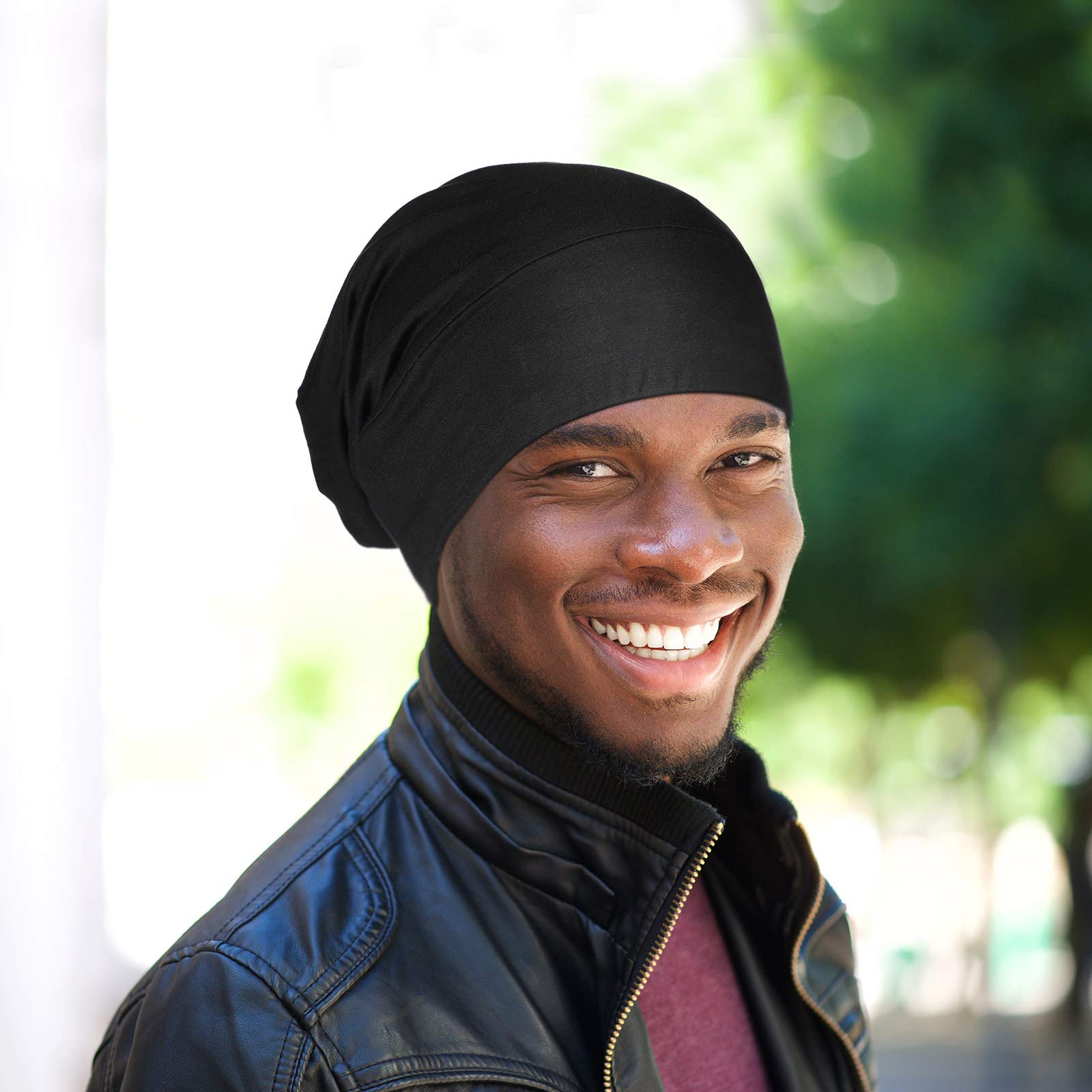 4 Pcs Satin Lined Sleep Bonnet Silk Sleep Cap Slouchy Beanie Hat Night Sleeping Head Wrap for Women Men Curly Hair(Dark Colors)