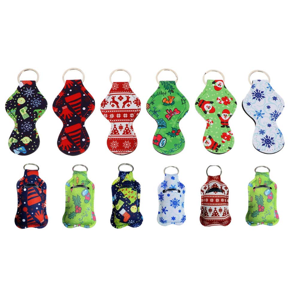 12Pcs Portable Lipstick Holder Keychain Neoprene Keyring Holder Lip Balm Case Pouch for Christmas