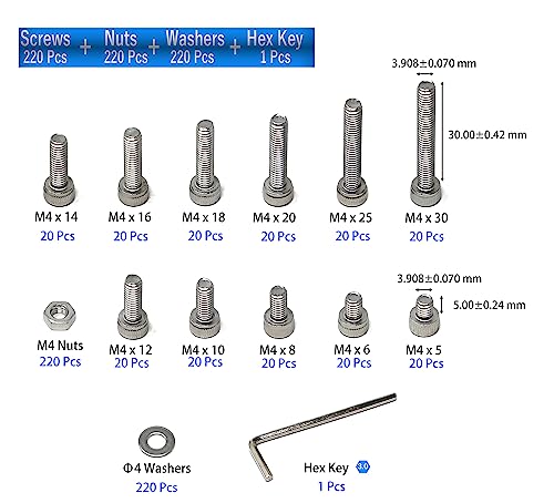 iexcell 660 Pcs M4 x 5/6/8/10/12/14/16/18/20/25/30 Stainless Steel 304 Hex Socket Head Cap Screws Bolts Nuts Washers Assortment Kit