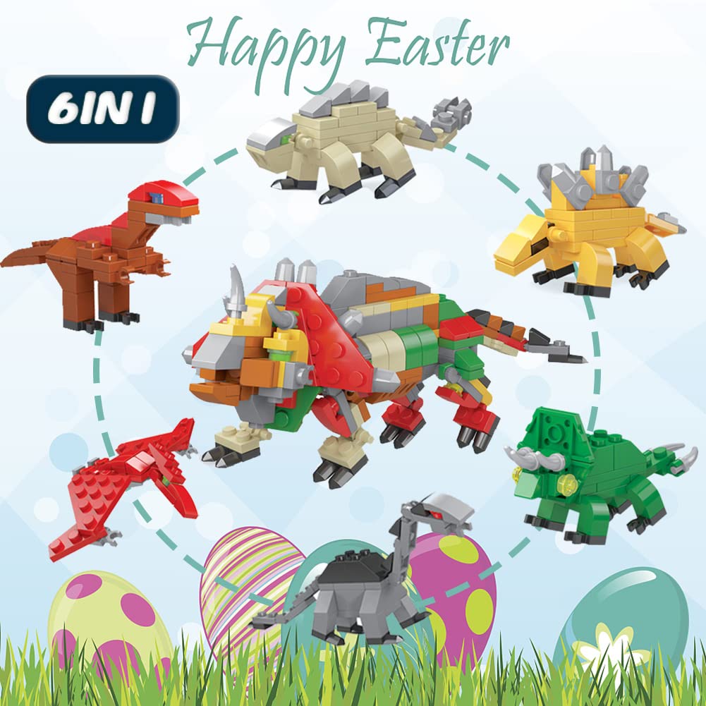 12Pcs PreFilled Easter Eggs with Dinosaurs Building Blocks, Surprise Eggs Dinosaur Toys for Kids Easter Eggs Hunt, Easter Basket Stuffers Fillers, Easter Party Favors, Easter Classroom Prize Toys