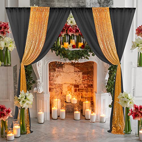 10ft×10ft Black Chiffon Backdrop Curtains for Parties 2 Panels 5×10ft Sheer Wrinkles Free Glimmer Black Drapes for Backdrop Curtain Decorating Birthday Baptism Baby Shower Wedding