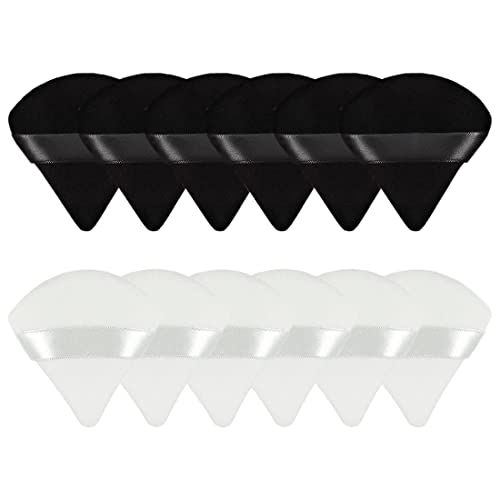 12 Pieces Triangle Powder Puff Soft Makeup Puff for Face Loose Powder Cosmetic Foundation Sponge Wet Dry Makeup Tool Black/White