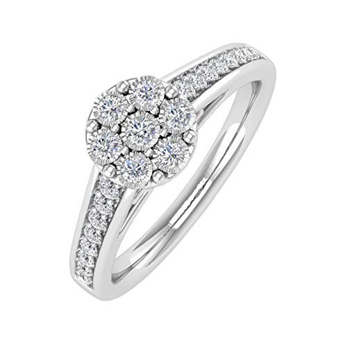 1/5 Carat Diamond Cluster Engagement Ring in 925 Sterling Silver (Ring Size 7.75)