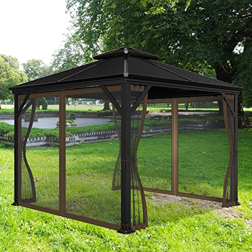 12-ft x 12-ft Gazebo Netting Replacement,Universal 4-Panel Mosquito Netting for Gazebo with Zippers(Only Netting)-Brown