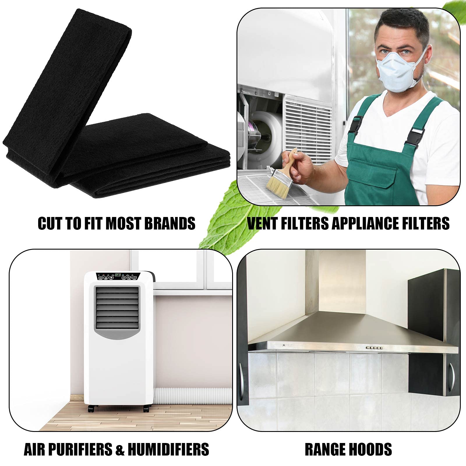 2 Pieces Carbon Filter Sheet Charcoal Filter Pad 16 x 48 Cut to Fit Air Roll Vent for Air Trash Cans Furnace Air Humidifier