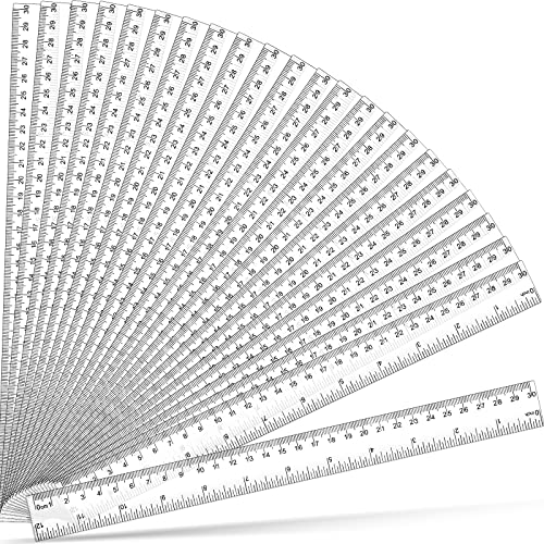 100 Pcs 12 Inch Clear Rulers Plastic Ruler Straight Ruler with Inches and Metric Transparent Ruler Bulk Measuring for Student Kids Classroom School Office Home