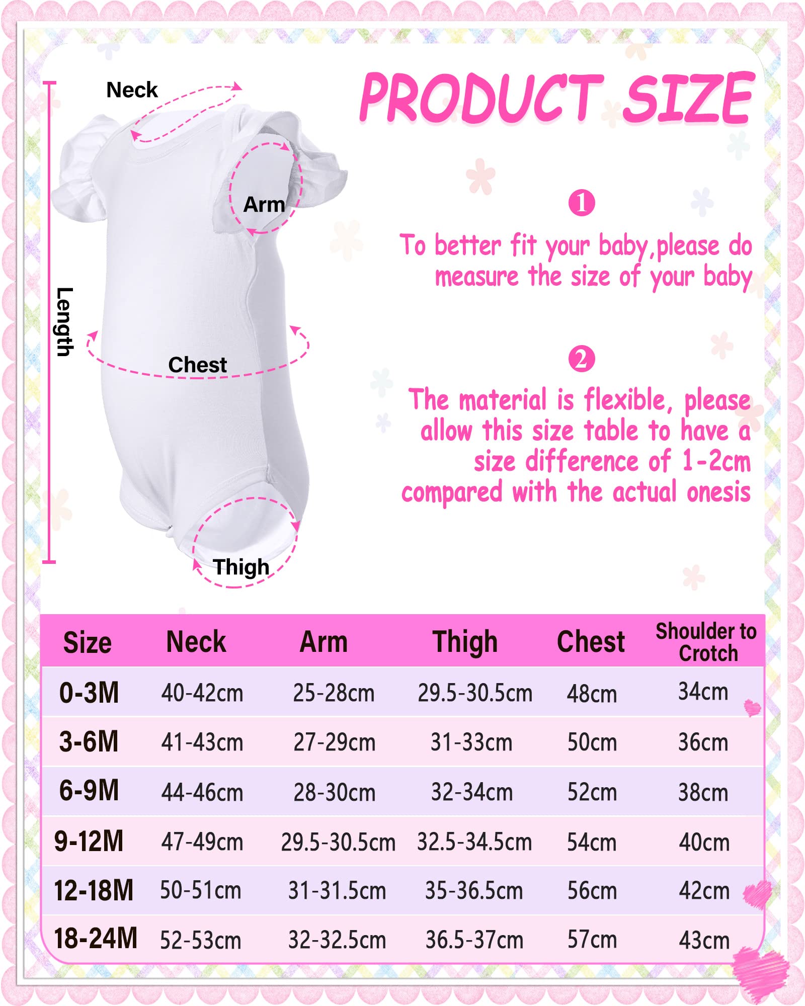4 Pieces Sublimation Baby Blank Bodysuits White Short Sleeve Bodysuits for Baby girls Ruffle Jumpsuit Fabric and Polyester (0-3 Months)