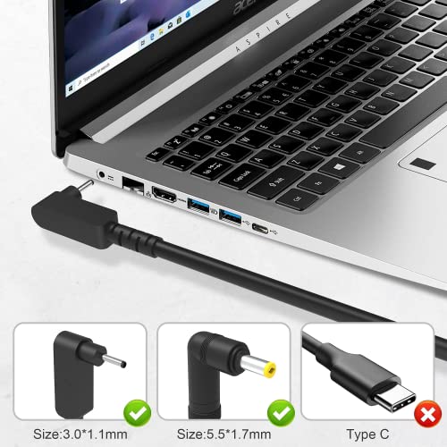 19V 3.42A 65W 45W Acer Laptop Charger for All Round Connectors Replacement for Aspire A515 R5 Chromebook 11 13 14 15 C720 C738T CB5 Spin SP111 Swift SF315 TravelMate Spin B118 Spin SF314 Cloudbook 14