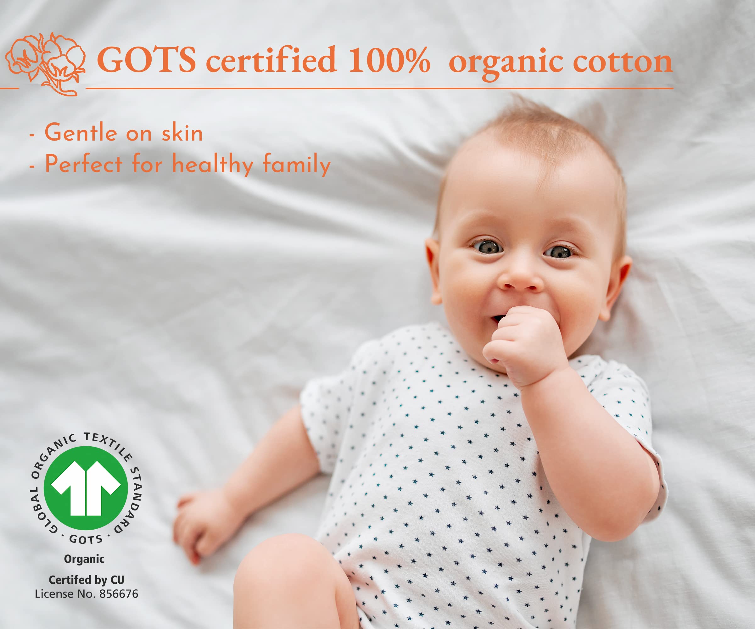 100% Organic Cotton Crib Sheets for Boys or Girls, Set Of 2 Fitted Sheets, Cooling & Softest Baby Crib Sheets for Girl, Crib Mattress Sheet or Toddler Bed Sheets, Percale (Ivory)