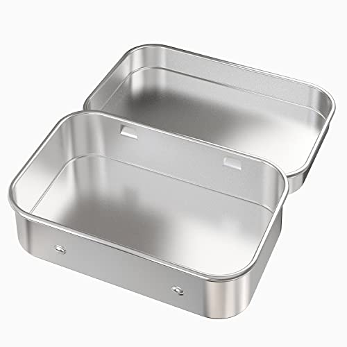 2 Pcs Metal Hinged Tin Box Container Mini Portable Small Storage Container Kit Tin Box Container, Small Tin with Lid, Tin Empty Box, Home Storage 4.5x3.3x0.9 inch, Silver