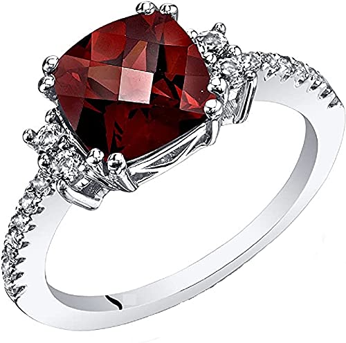 1.50Ct Cushion Cut Red Garnet & Simulated Diamond Ring in 14K White Gold Finish Solitaire Women's Ring Sterling Silver (10.25)