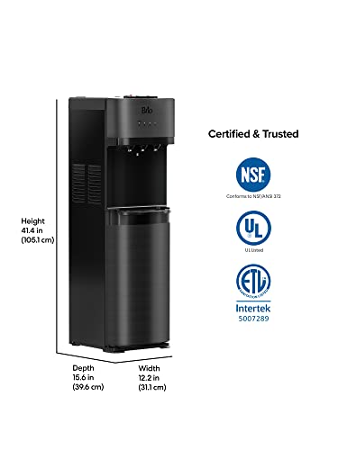 Brio CLBL520SCBLK Self-Cleaning Bottom Load Water Cooler Dispenser for 3 & 5 Gallon Bottles β Hot, Room & Cold Spouts, Child-Safety Lock, LED Display & Night Light, Black Stainless Steel