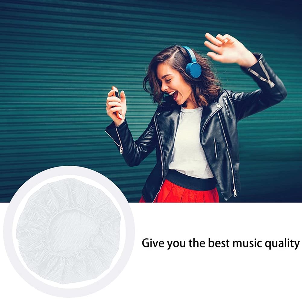 100Pcs White Non-Woven Sanitary Headphone Ear Cover, Disposable Super Stretch Covers Washable, for Most On Ear Headphones with 6~8.5cm Earpads (M - 9cm)