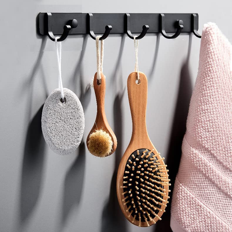 14 Inch Black Matte Bathroom Towel Hooks Mount Stainless Steel Heavy Duty Shower Wall Coat Rack Hooks Decorative Bath Hooks for Hangin,Hats Hook Kitchen Towel Wall Hook Rack for Hanging-5 Hooks