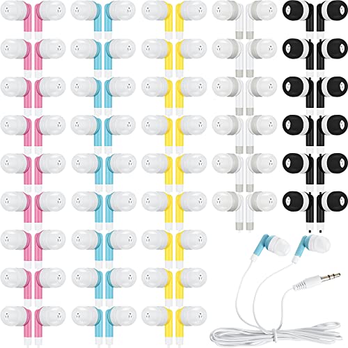 100 Packs Bulk Earbuds Headphones Earphones Kids Colorful in Ear Earbuds Classroom Headphones Bulk Wired Ear Buds Earphones Bulk for Kids Adults Smartphones Laptop Classroom School Library