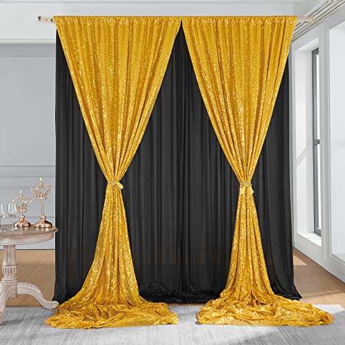 10x10ft Black Backdrop Curtain Panels, 10x10ft White Backdrop Curtains and 10x8ft Gold Sequin Backdrop Curtain Drapes for Party Home Decoration, 6 Panels
