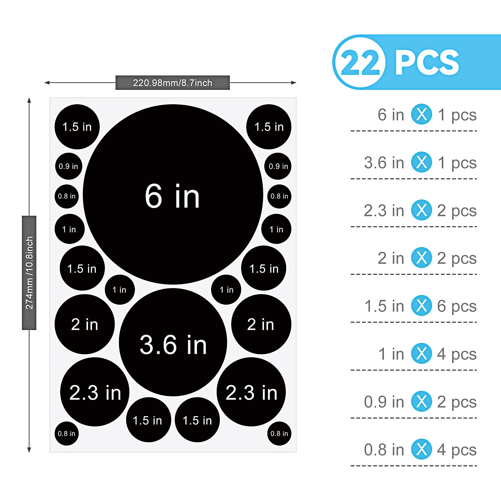 Zonon 264 Pieces Polka Dots Sticker Circle Wall Decal for Bedroom, Playroom Decor Removable Vinyl Stickers Dots Wall Decals(Black)