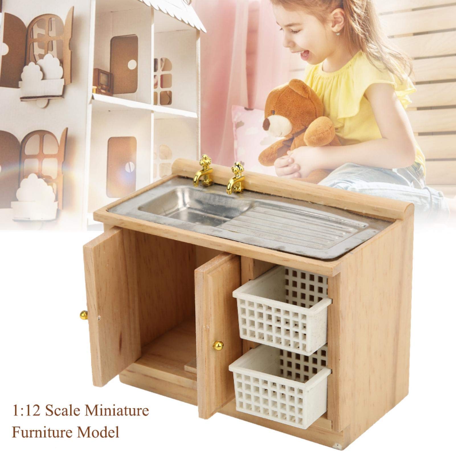 1/12 Miniature Kitchen Sink, Dollhouse Miniature Dish Washing Table, Miniature Dollhouse Accessories For Living Room Dish Washing Table Kitchen Home