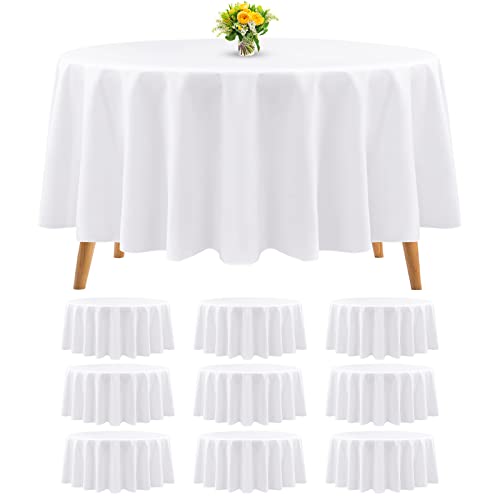 10 Packs Premium Round Tablecloth 90 Inch White Polyester Table Cloth Bulk Washable Polyester Fabric Tablecloths Table Cover for Wedding Party Banquet Buffet Table Holiday Dinner (White, 90 Inch)