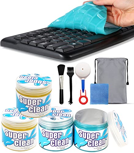 Adhjito Cleaning Gels with 6 Cleaning Kit, Car Interior Cleaner Putty for Keyboard Cleaner, PC Tablet Laptop Keyboard, Car Vents, Printers, Calculatorļ¼4 Packļ¼