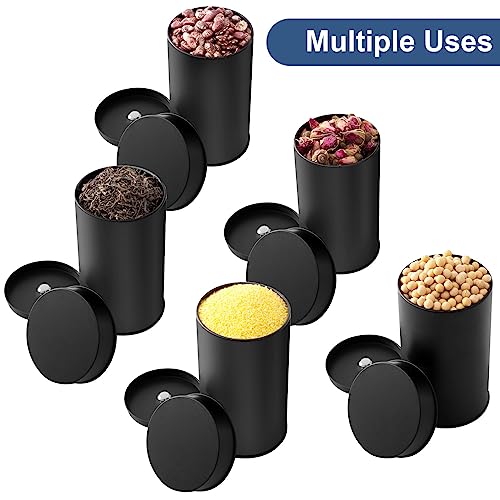 10 packs Tea Tin Canister Tea Tins for Loose Tea Metal Coffee container for ground Coffee Tea Canister 16 oz Round Tin Can with Airtight Double Lids Canister for Kitchen Storage(Black)
