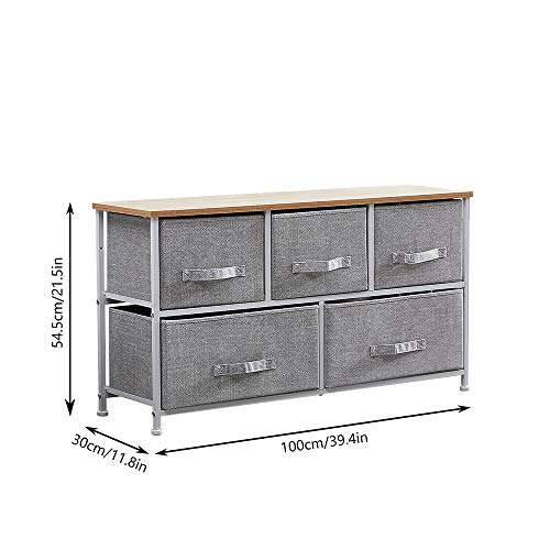 4HOMART Drawer Dresser Closet with 5 Easy Pull Fabric Drawers Organizer Unit Storage with Sturdy Steel Frame Wood Top for Bedroom Hallway Entryway Use