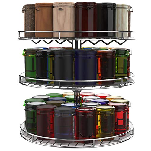 3 Tier Lazy Susan Large Shelf for Kitchen 13 inch,Tall Height Adjustable Turntable Spice Rack Spinner Cabinet Organizers and Storage,Rotating Under Sink Organizer,with PP Plastic Sheet (3 Tier)