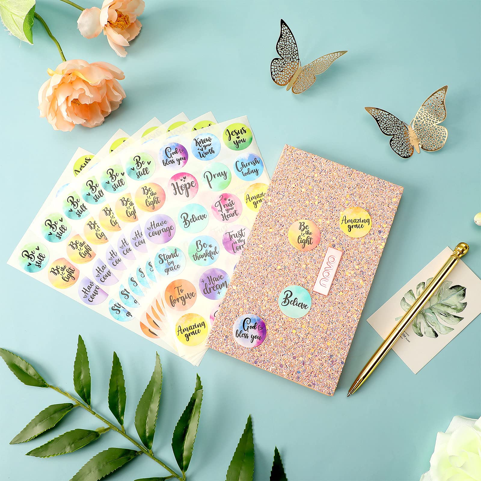 480 Pieces Inspirational Bible Verse Stickers Motivational Scripture Round Bible Stickers Faith Encouraging Decals for Prayer Laptop Phone Water Bottle Scrapbook(Cute Styles)