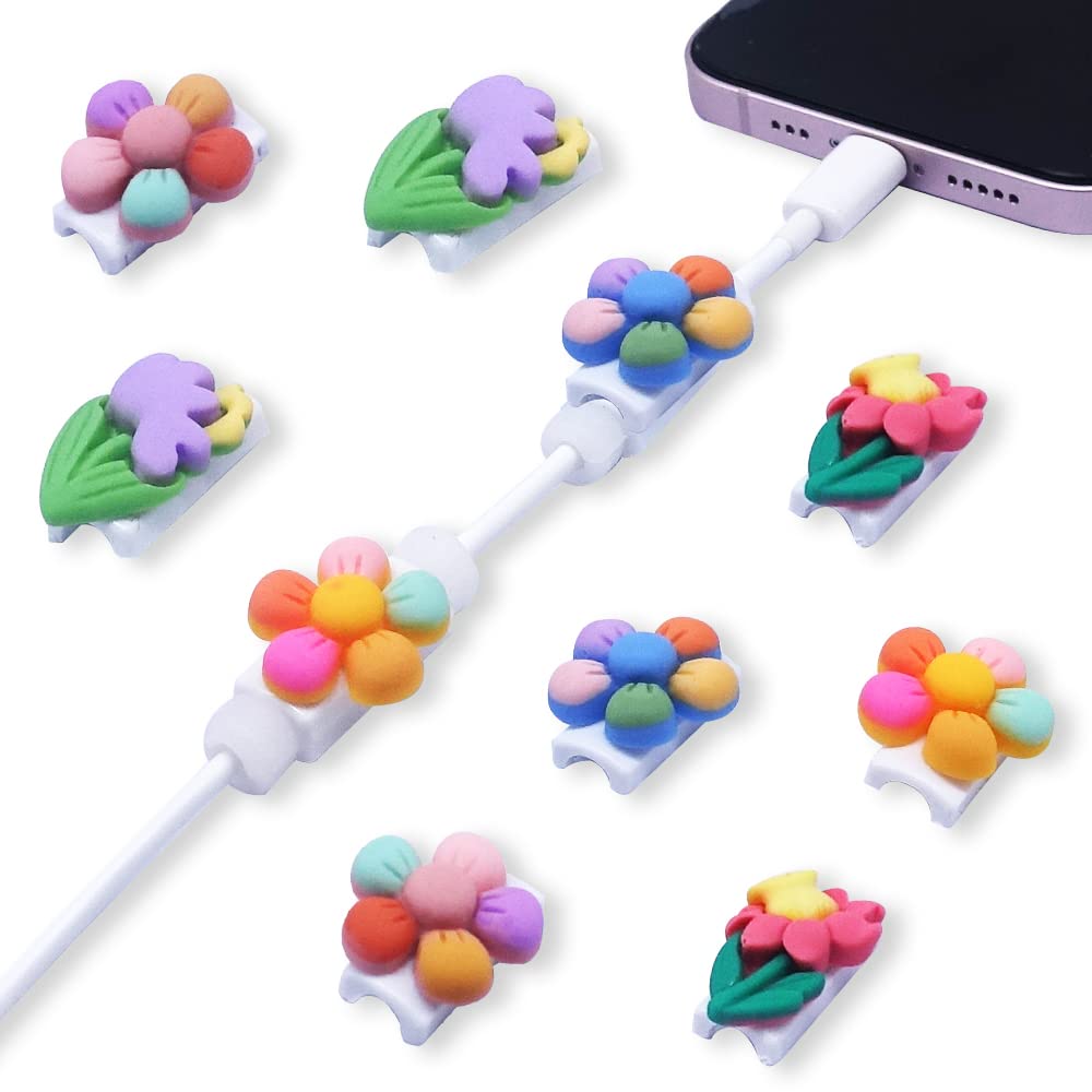 10 PCS Charger Protector for iPhone/ipad USB Cable, Colourful Flowers Cable Bites Flower Leaves Plastic Charging Cable Protector Cord Saver Phone Accessory USB Charger for Cellphone Data Lines