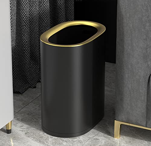 1.6 Gallon Oval Stainless Steel Small Trash Can Wastebasket, Garbage Container Bin Open Top Wastebasket for Bathroom, Kitchen, Office, Hotel, Home (Black)