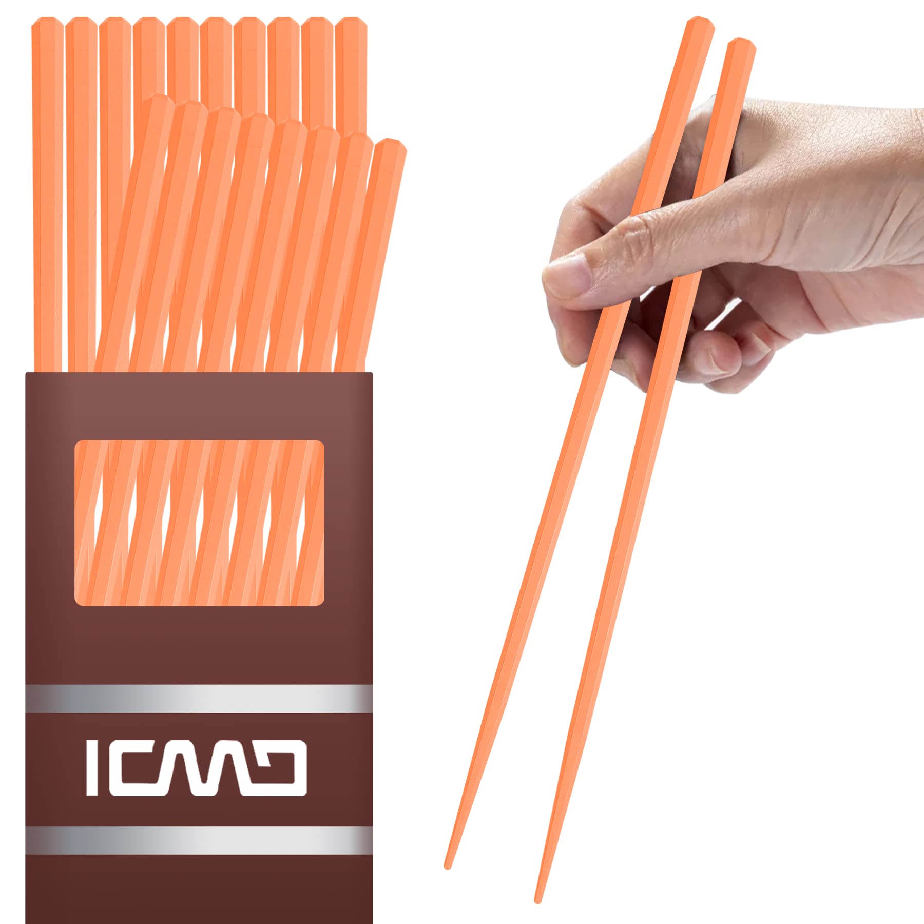 10 Pairs Chopsticks-Reusable Chopsticks Dishwasher Safe, 9.63 inch/24.5cm Fiberglass Matte Non-Slip Family/ Hotel/ Restaurant Chop Sticks, Chinese/Japanese Chop Sticks, Orange