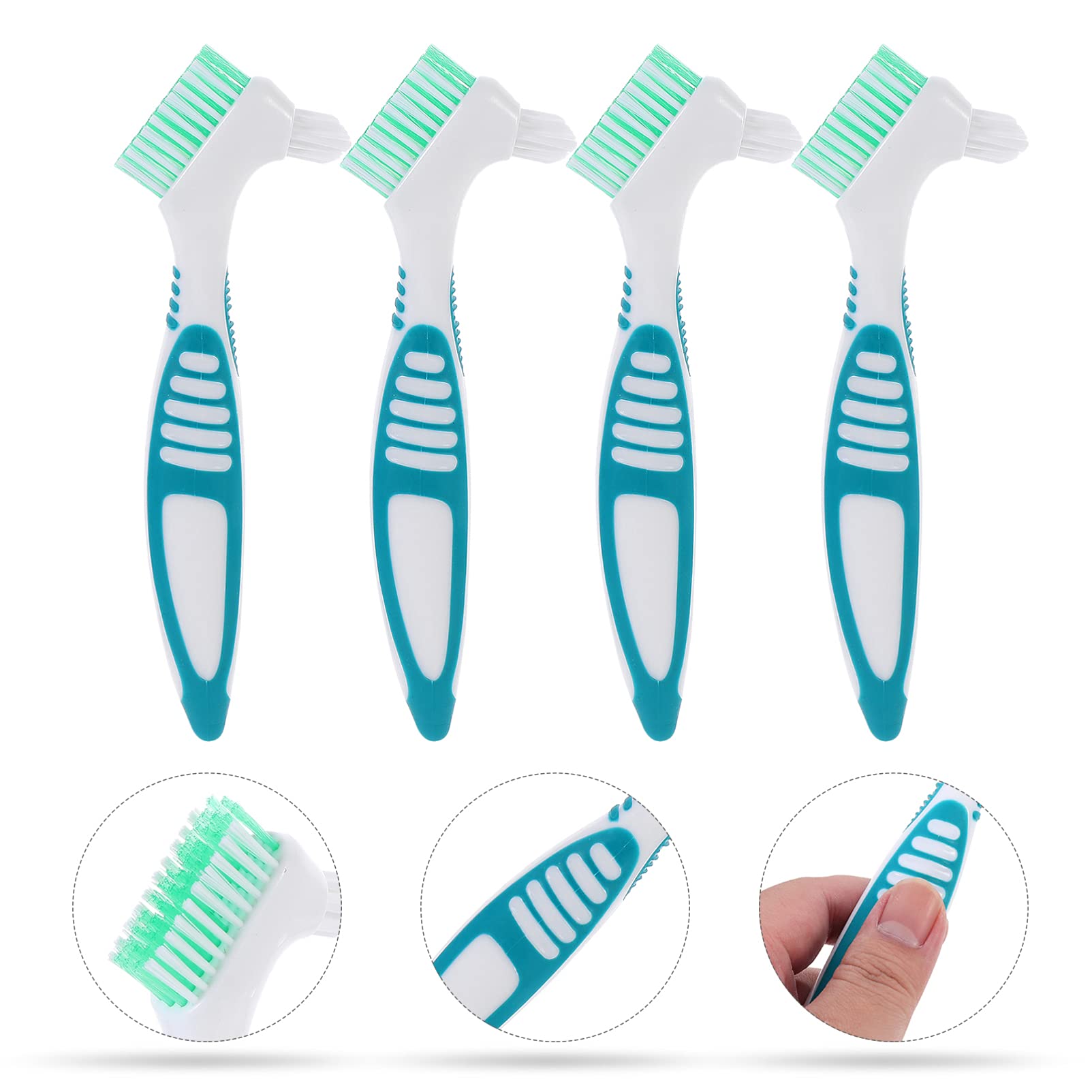 Healifty 4 Pcs Hard Denture Brush Double Sided Toothbrush Multi- Layered Bristles Fake Teeth Cleaning Brush Denture Care (Green)